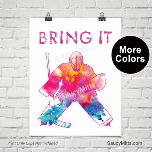 Bring It Hockey Goalie Watercolor Poster Print | Saucy Mitts – Saucy ...